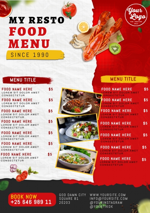 Restauran Food Menu Design Template A4 | PosterMyWall