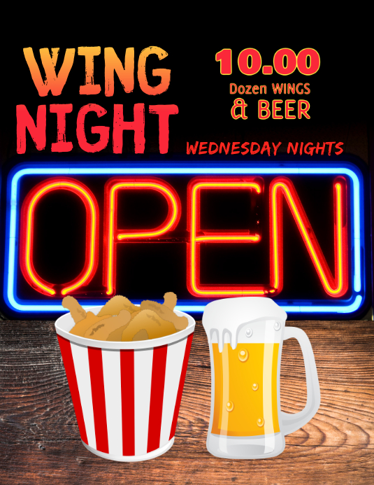 Copy of Restaurant Bar Wing Night Specials Template | PosterMyWall
