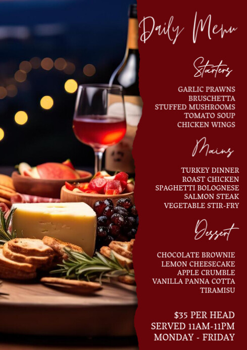 Restaurant Daily Menu A4 Template | PosterMyWall
