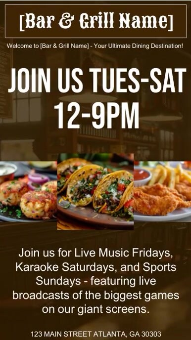 Plantilla de restaurant flyer bar and grill template food | PosterMyWall