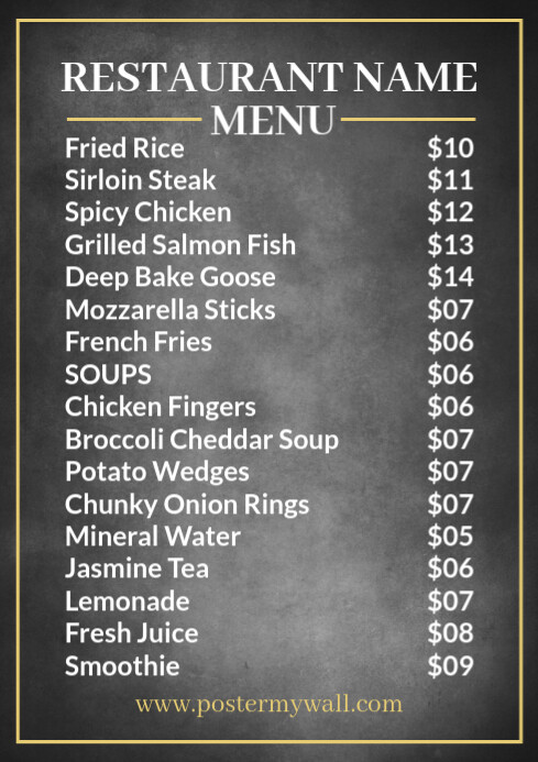 Copy of Restaurant Food Menu A2 | PosterMyWall