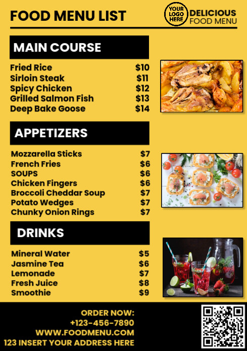 Restaurant food menu and price list card เทมเพลต | PosterMyWall