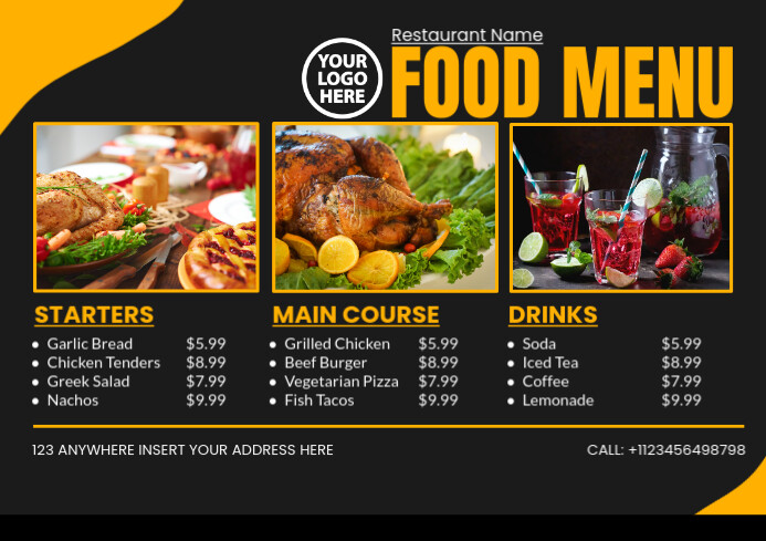 Restaurant food menu card and delivery 2025 Template | PosterMyWall