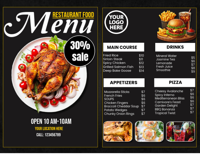 Restaurant food menu card and delivery with 30% discount Template ...