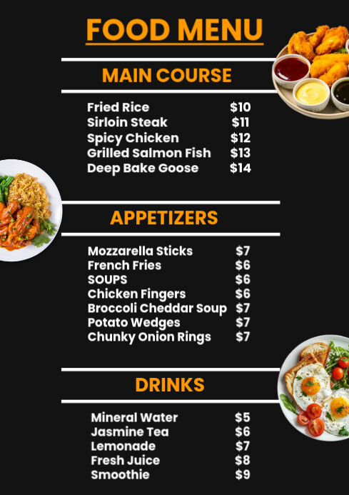 Restaurant food menu card template 2025 | PosterMyWall