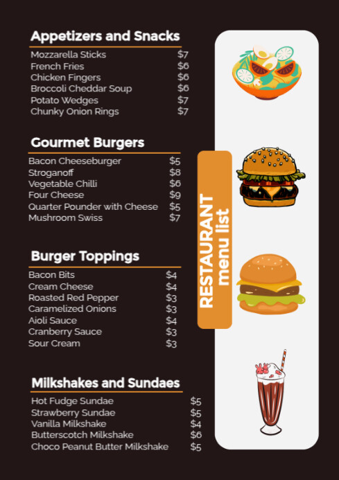 Restaurant Food Menu Template | PosterMyWall