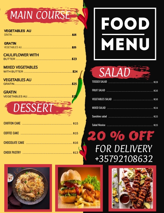 Restaurant food menu flyer delivery poster ad PosterMyWall