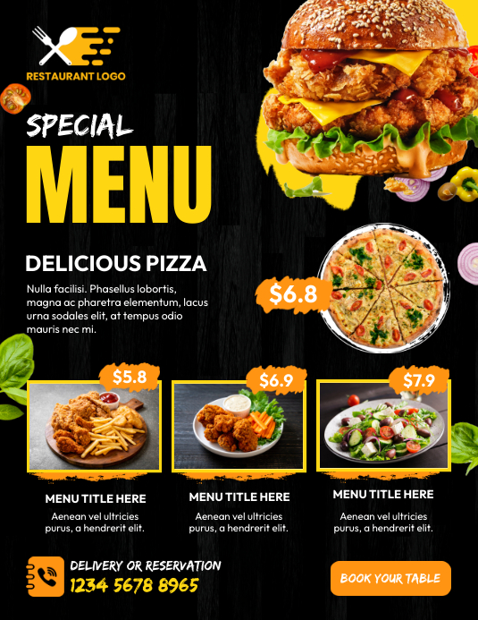 Plantilla de Volante de Menú de Comida de Restaurante de | PosterMyWall