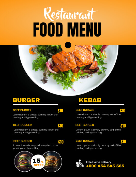 Restaurant food menu flyer template Modelo | PosterMyWall