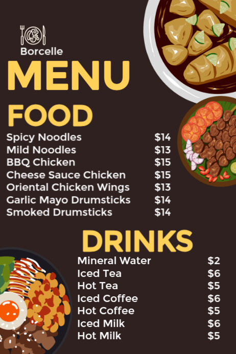 Restaurant Food Menu Poster Templat | PosterMyWall