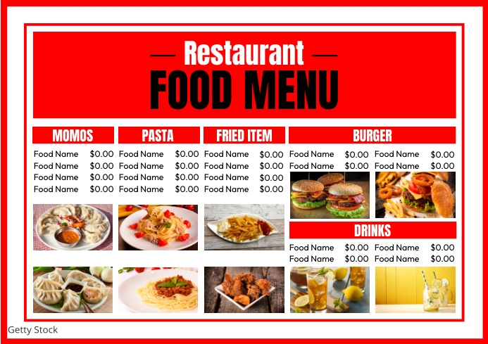 Restaurant Food Menu poster template | PosterMyWall