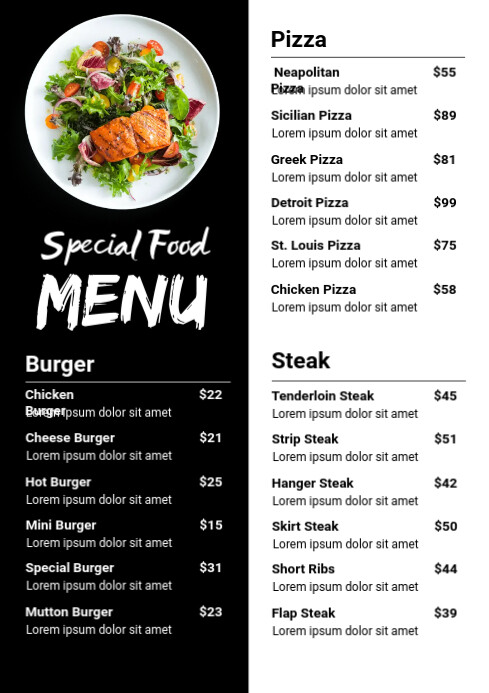 Restaurant Food Menu Template | PosterMyWall