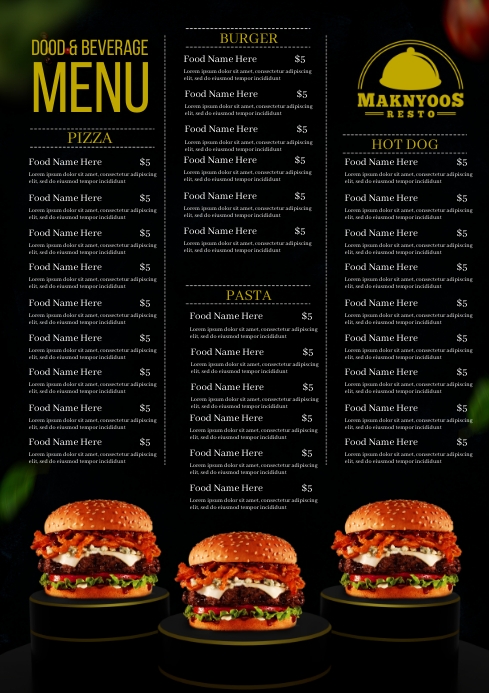 Restaurant Food Menu Template | PosterMyWall