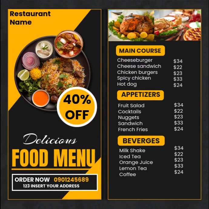 Copy of Restaurant food menu video template | PosterMyWall