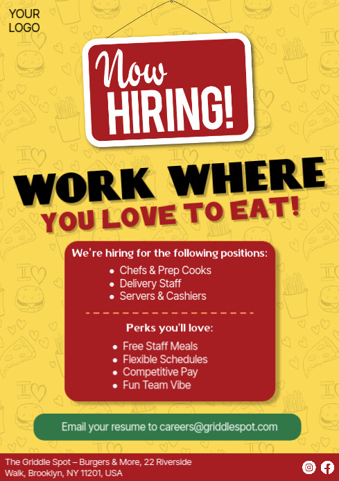 Restaurant Hiring Poster Template A4 | PosterMyWall