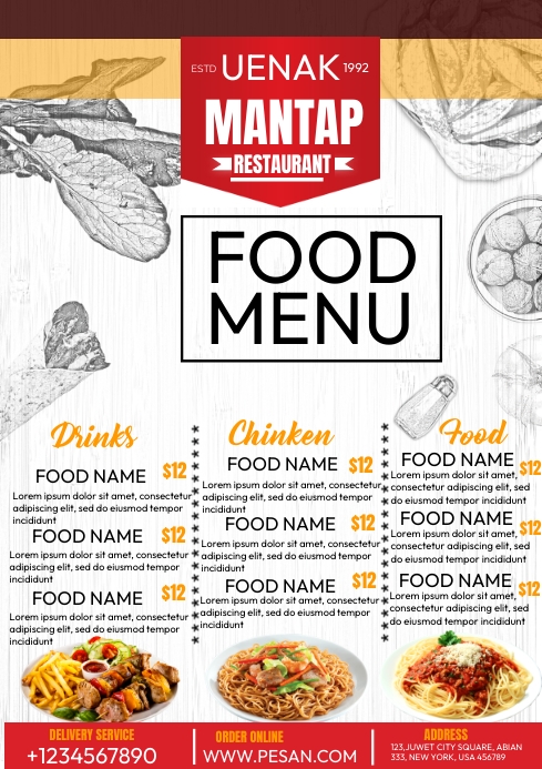 Restaurant Food Menu Template | PosterMyWall