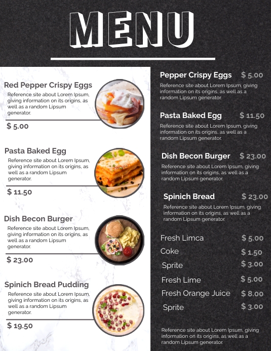 Restaurant Menu Flyer Template | PosterMyWall