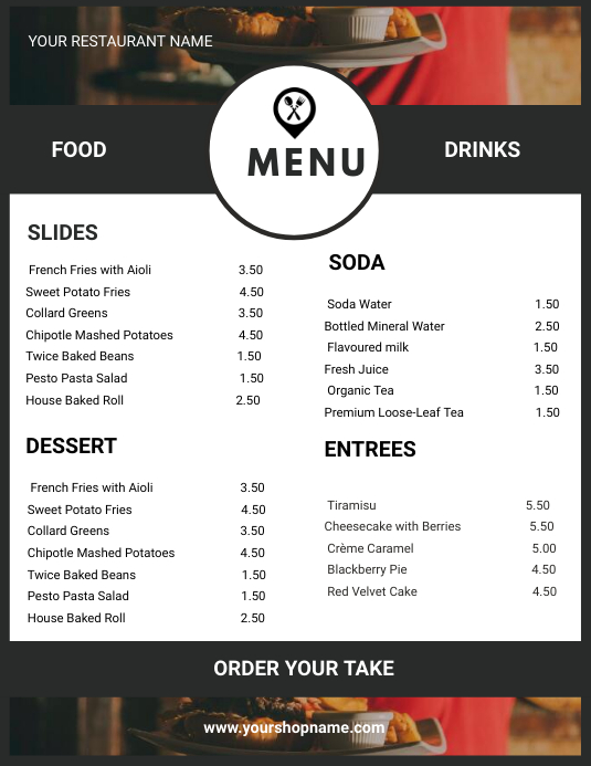 Copy of Restaurant Menu flyers | PosterMyWall