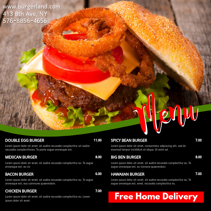 Restaurant Menu Social Media tEMPLATE | PosterMyWall