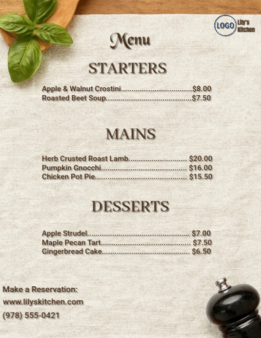 Menu Template | Modern Cafe Food Menu | Printable Restaurant Menu ...