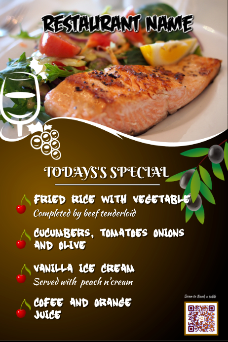 Restaurant poster with big texts and big image - Brown version ...