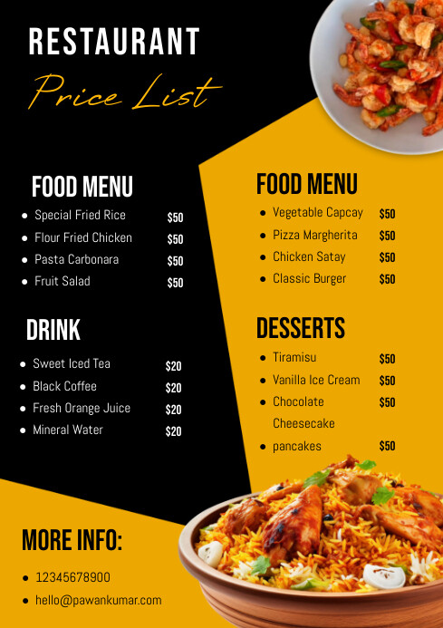 Plantilla de restaurant price list | PosterMyWall