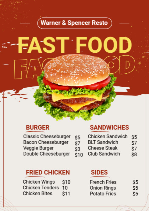 Restaurant Special Burger Menu Poster Template | PosterMyWall