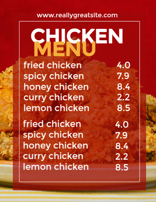 Restaurant Special Chicken Food Menu Flyer Template | PosterMyWall