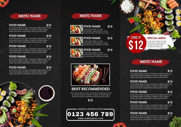 Restaurant Sushi TriFold Menu Template | PosterMyWall