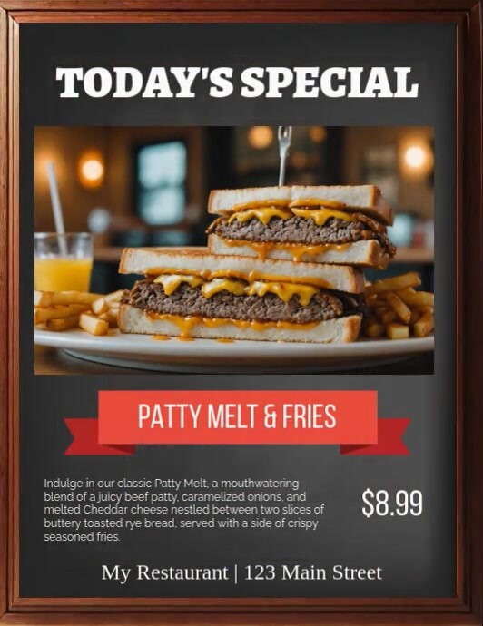 Restaurant Today's Special Patty Melt Letter Portrait Template ...