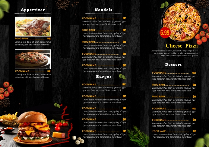 Brosur Brosur Menu Makanan Lipat Tiga Restoran Templat | PosterMyWall
