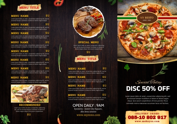 Restaurant Trifold Menu Design Template | PosterMyWall