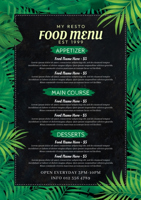 Restaurant Tropical Menu Template | PosterMyWall