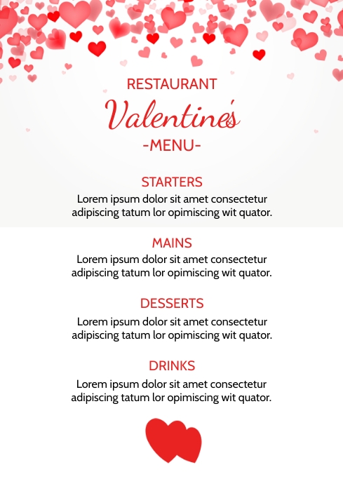 Restaurant Valentine's menu Template | PosterMyWall