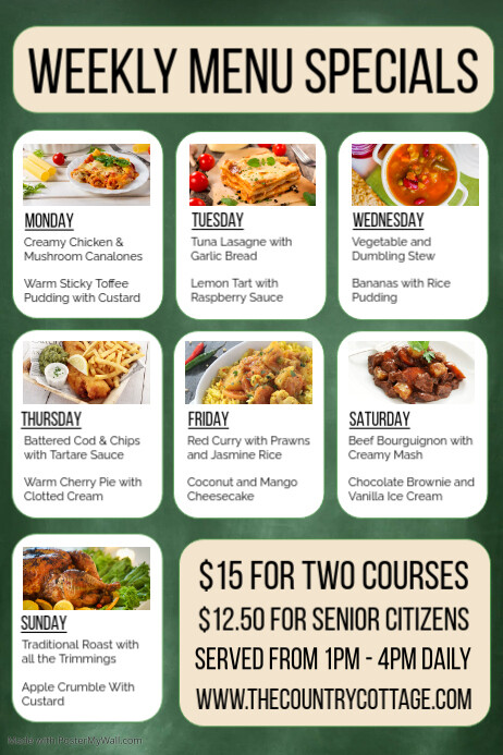 Copy of Restaurant Weekly Menu Specials | PosterMyWall