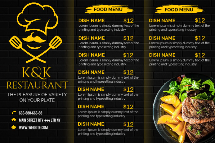 Restaurant yellow & black brochure menu Template | PosterMyWall