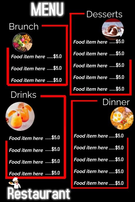 Restaurants menu Template | PosterMyWall