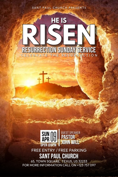 Resurrection Sunday church service Template | PosterMyWall