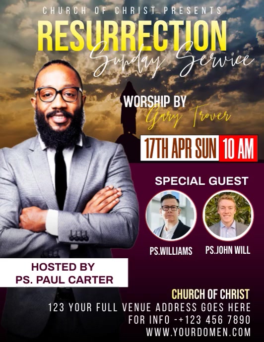 RESURRECTION SUNDAY CHURCH SERVICE Template | PosterMyWall