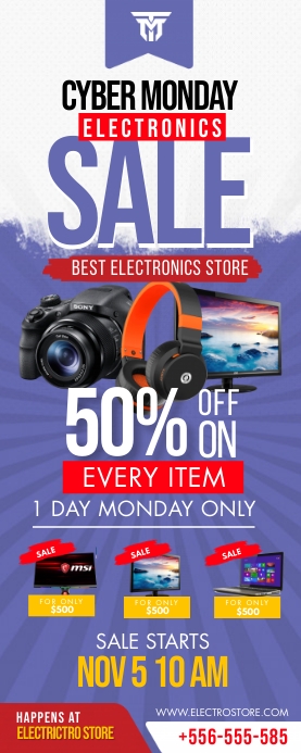 Retail Cyber Monday 3' x 6' Electronics Sale Roll up banner Template ...