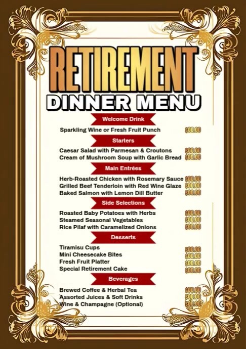 Retirement Dinner Menu Templat | PosterMyWall