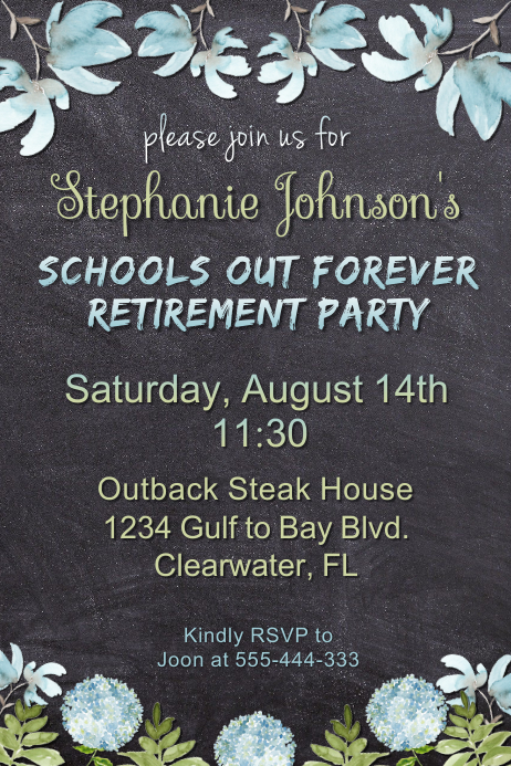 Retirement Party Watercolor Floral Blackboard Template | PosterMyWall