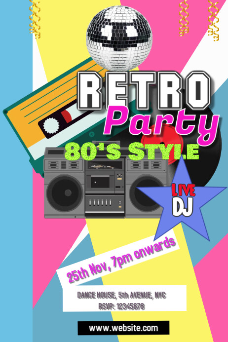 Retro 80's party flyer poster Template | PosterMyWall