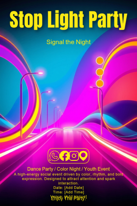 Retro Futurism Stop Light Party Poster Design with Neon Gradient Style ...