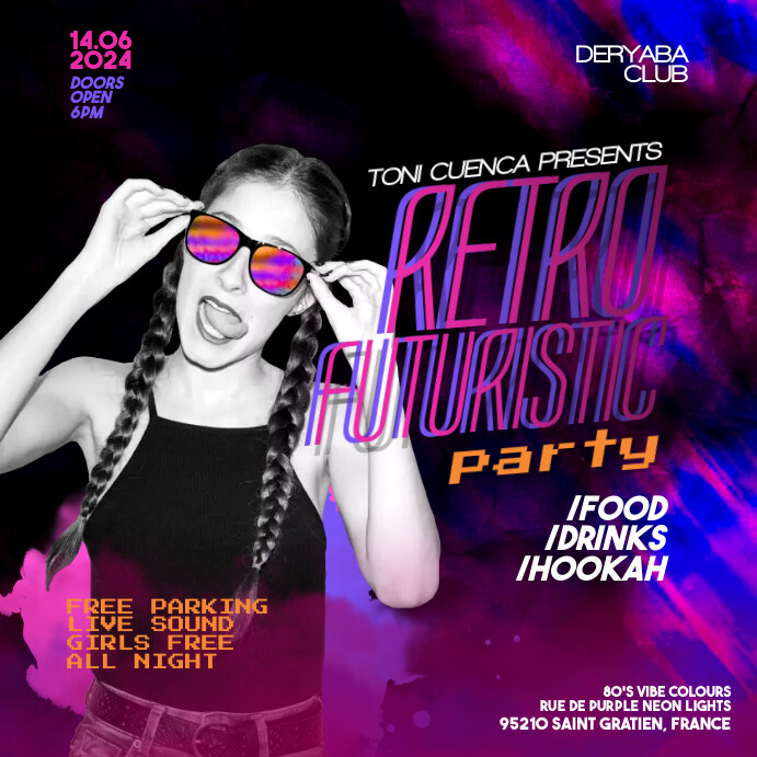 Retro Futuristic Purple Party Flyer Template | PosterMyWall