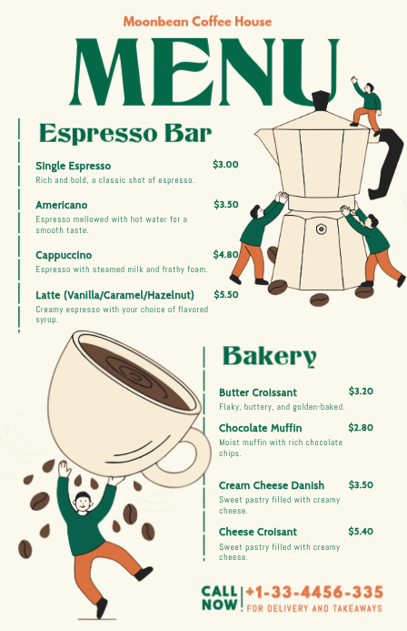 Retro Green Coffee Shop Menu Design Template | PosterMyWall