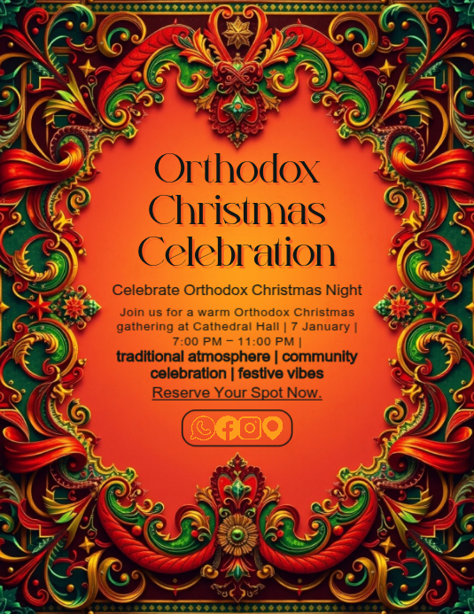 Retro Maximalist Orthodox Christmas Flyer Template | PosterMyWall