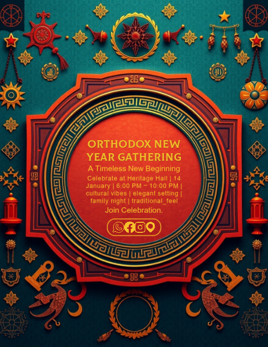 Retro Maximalist Orthodox New Year Flyer Template for Official ...
