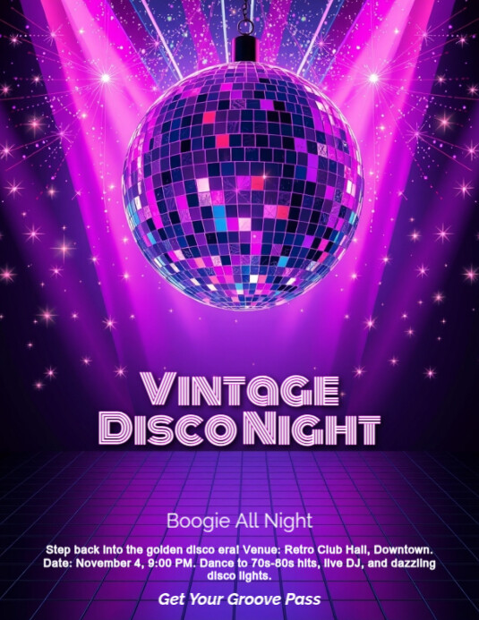 Copy of Retro neon disco night flyer design template | PosterMyWall