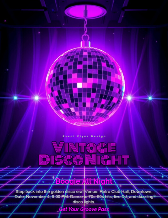 Retro neon disco night flyer design template | PosterMyWall